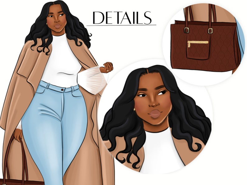 Curvy Black Woman Clipart Digital Stickers Plus Size - Etsy