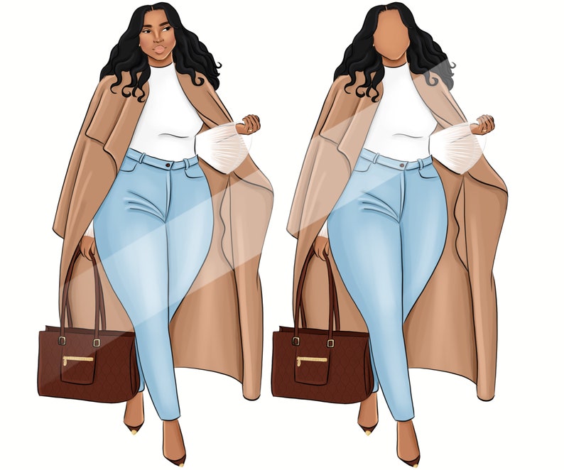 Curvy Black Woman Clipart Digital Stickers Plus Size - Etsy