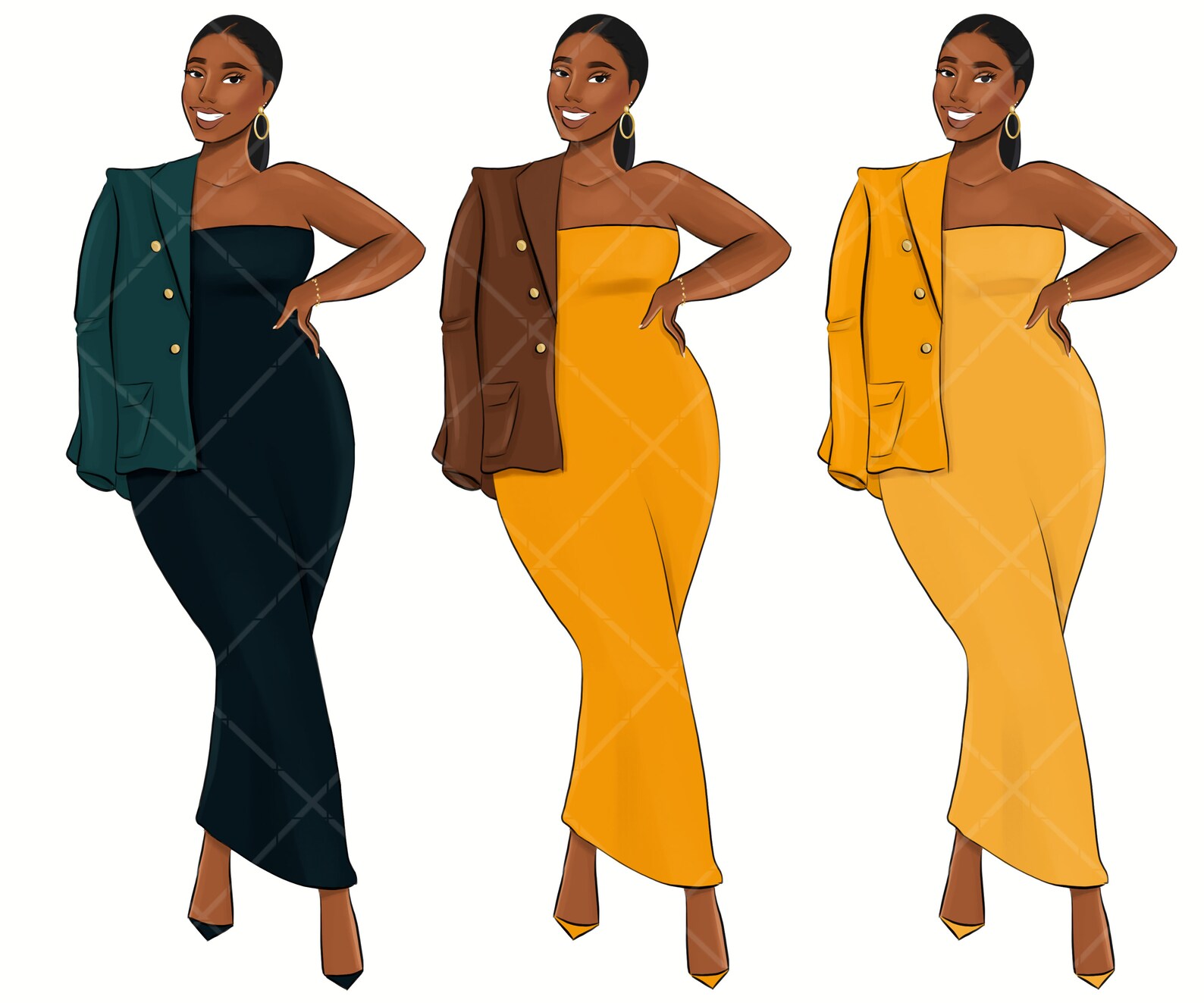 Curvy Black Woman Clipart Digital Stickers Plus Size - Etsy