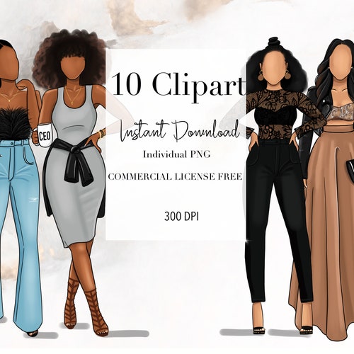 African American Women Clipart Black Girl PNG Fashion | Etsy
