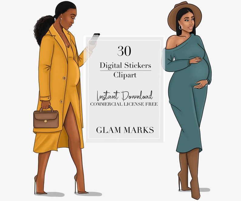 Pregnant Clipart Fashion Clipart Pregnant Digital Stickers - Etsy