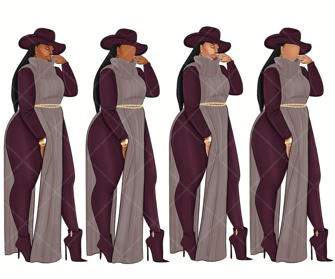Curvy Black Woman Clipart Digital Stickers Plus Size - Etsy