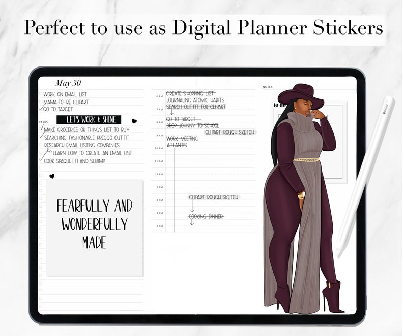 Curvy Black Woman Clipart Digital Stickers Plus Size - Etsy