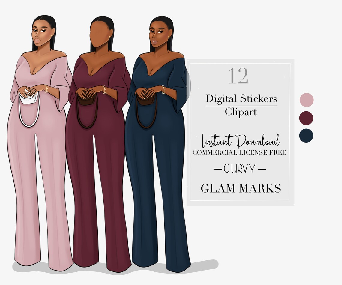 Curvy Black Woman Clipart Digital Stickers Plus Size - Etsy