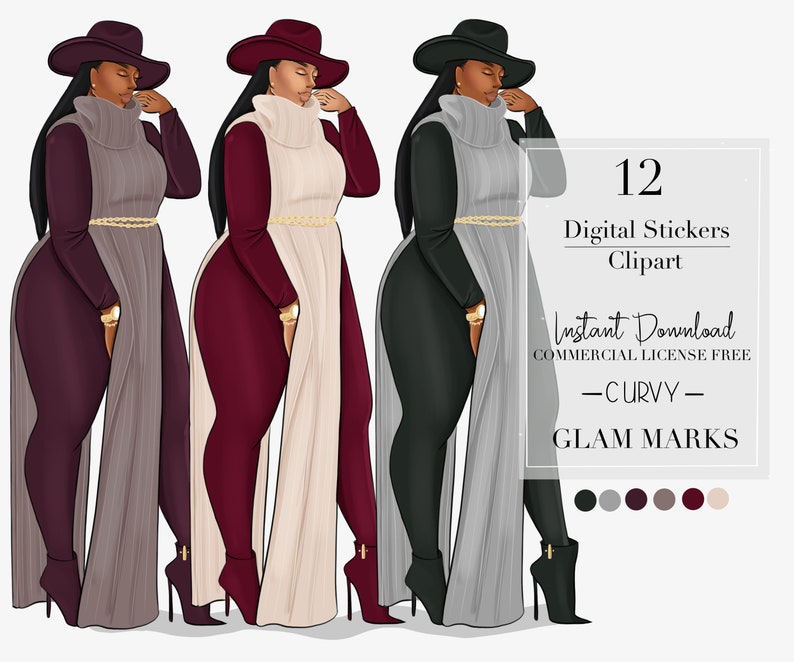 Curvy Black Woman Clipart Digital Stickers Plus Size - Etsy