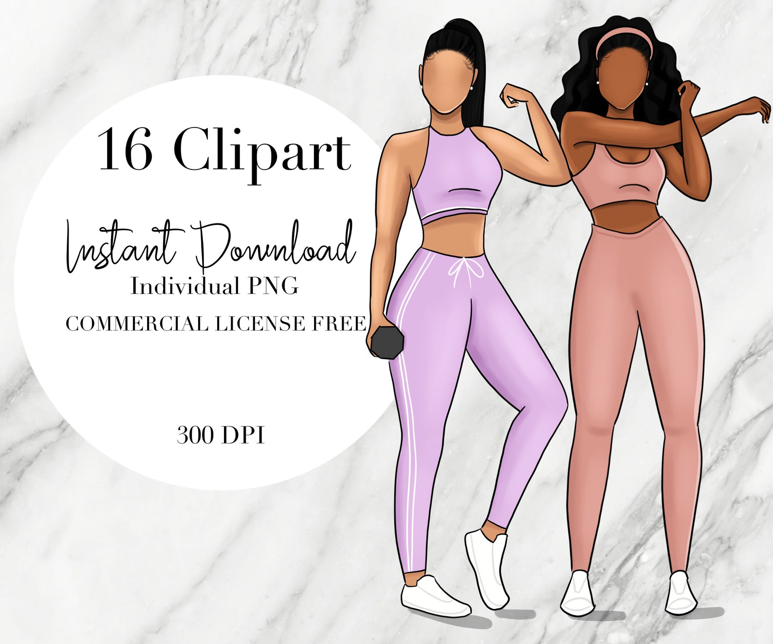Workout Clipart, Black Woman Workout Clipart, African American Clipart ...