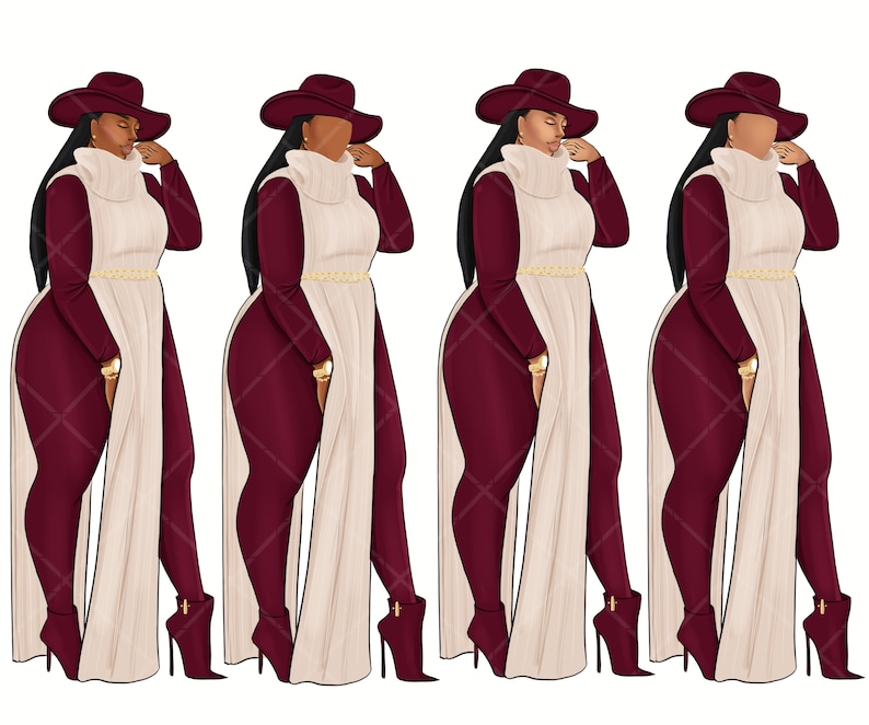 Curvy Black Woman Clipart Digital Stickers Plus Size - Etsy