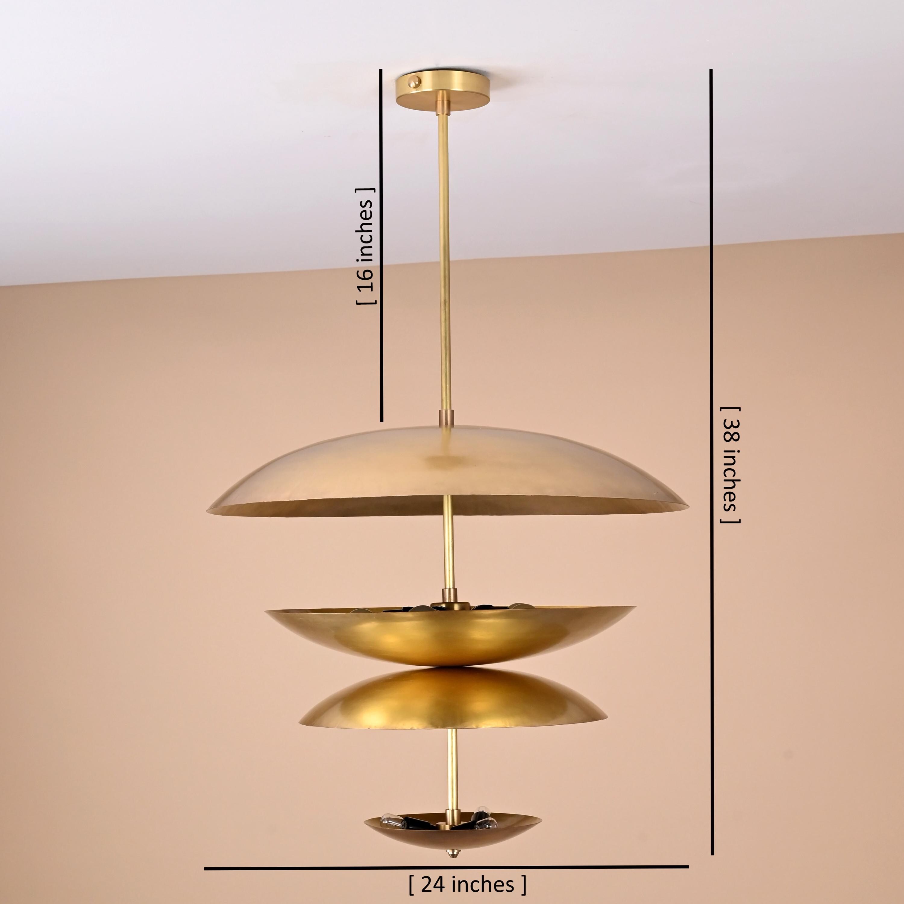 8 Lights Raw Brass Disc Ceiling Light Fountain Chandelier Raw Brass ...