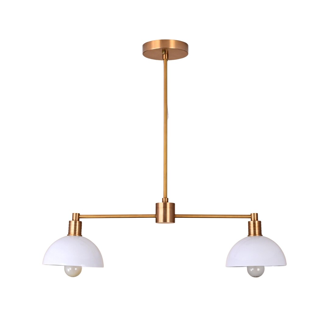 2-light Raw Brass Pendant Lamp, Mid Century Patina Finish Chandelier ...