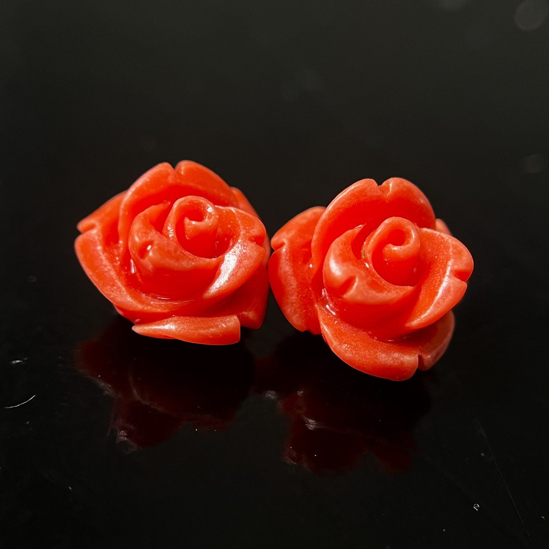 Beautiful Italy Red Coral Gemstone ,italian Red Coral Flower Pair ...
