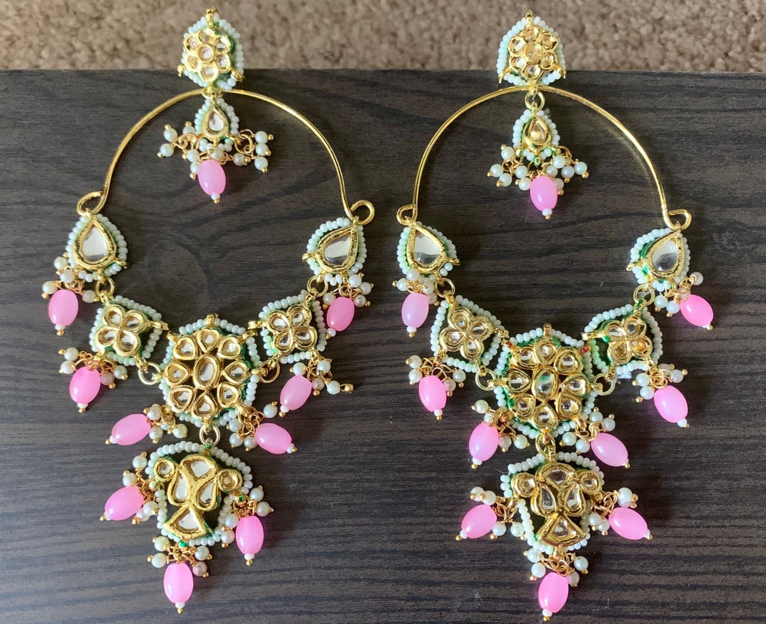 Pink Kundan Chandbali /indian Earrings/pakistani Earrings/bollywood ...