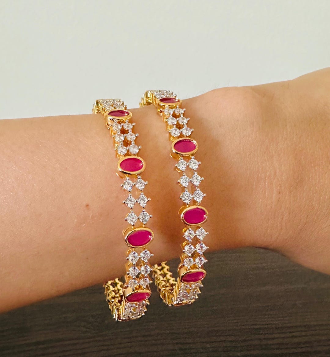 Gold Ruby CZ Bangles/indian Kada/pakistani Bangles/punjabi Kundan ...