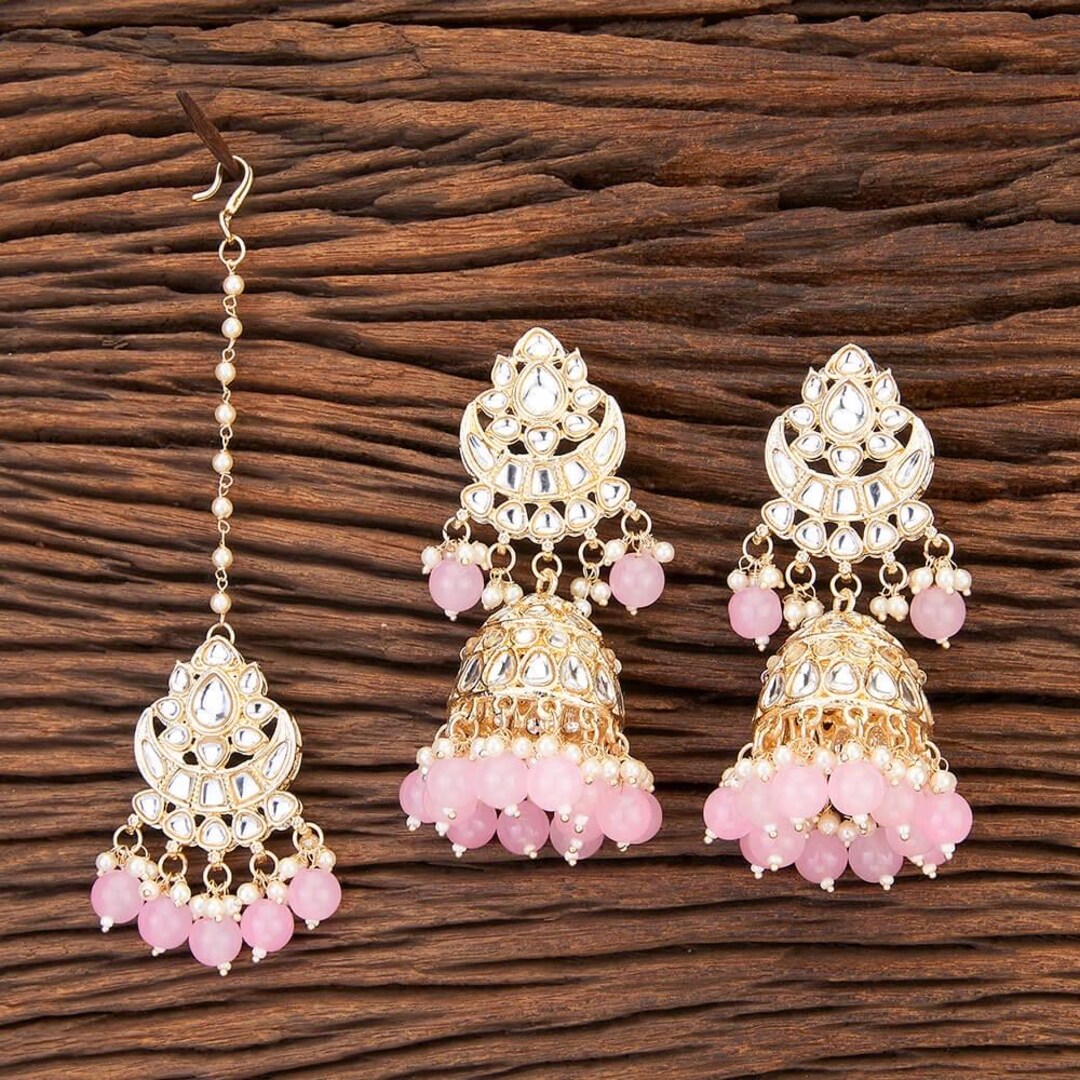 Light Pink Kundan Maang Tikka Set /indian Jewelry/pakistani Jewelry ...