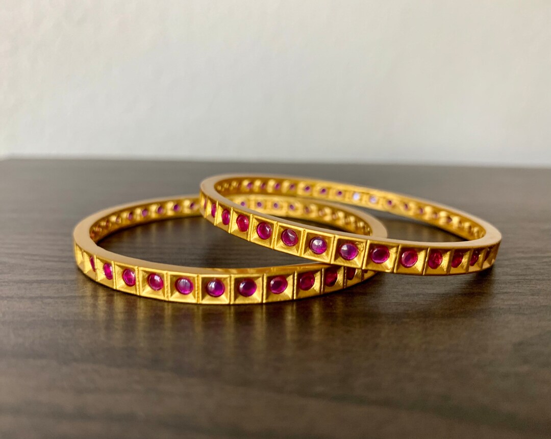 Gold Ruby Bangles/indian Kada/pakistani Bangles/punjabi Kundan Bangles ...
