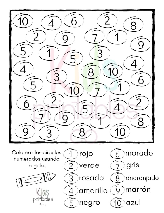 Color Coded Coloring Pages Spanish
