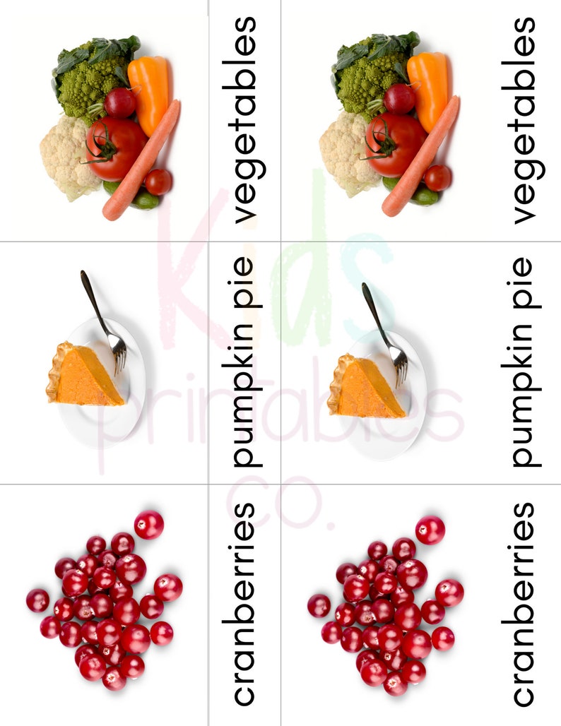 3-part Montessori Vocabulary Cards - Thanksgiving Foods - Etsy