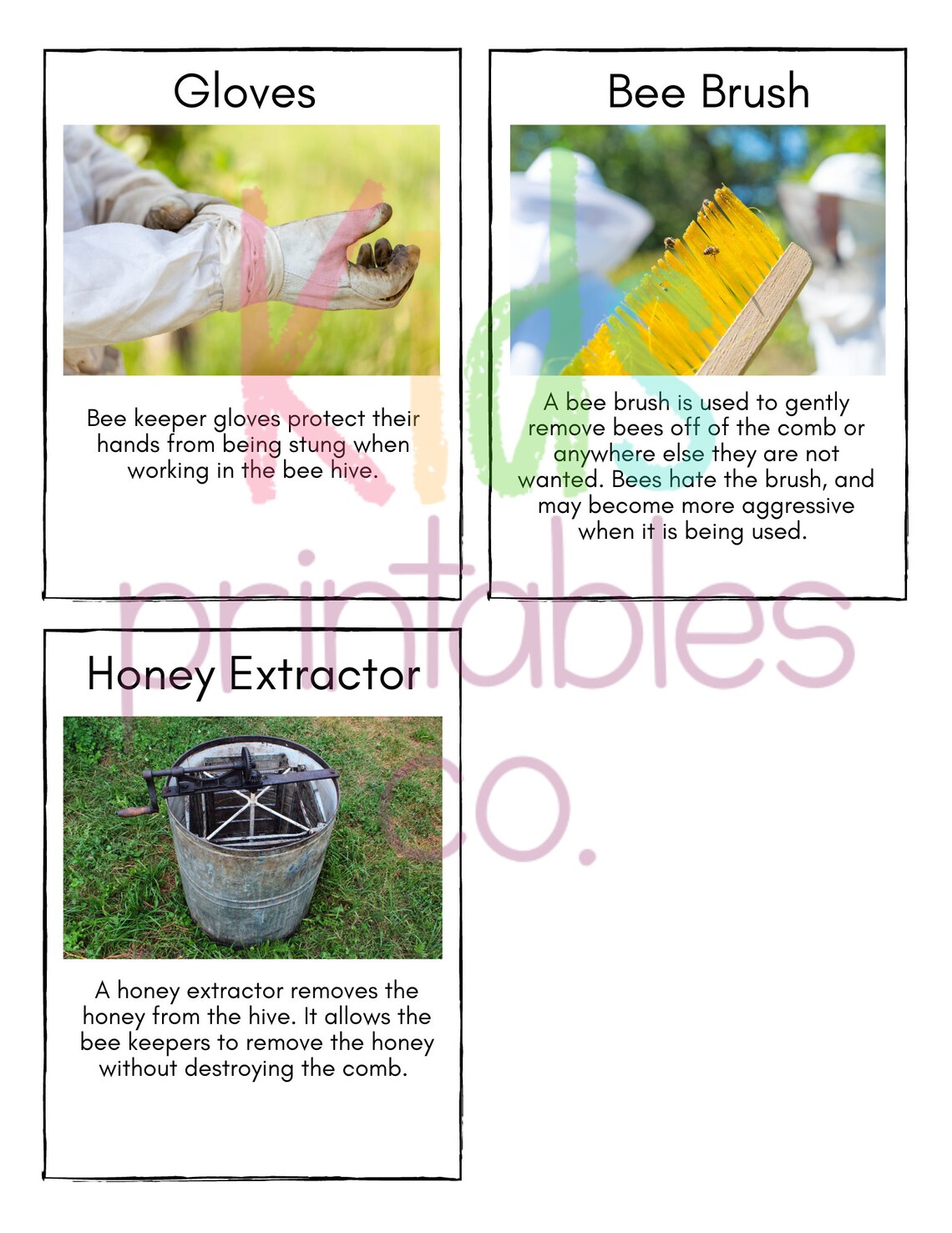 Bee Keeping Tools Info Cards, Montessori Flash Cards, Bee Keeping Info ...