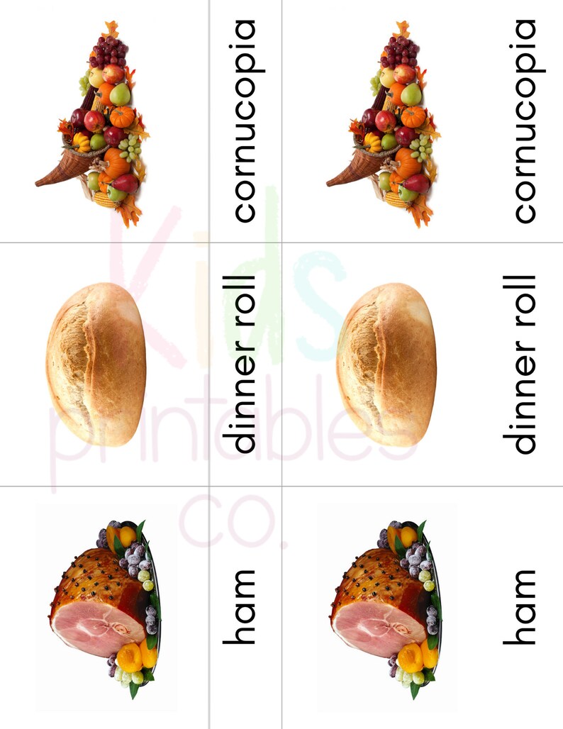 3-part Montessori Vocabulary Cards Thanksgiving Foods | Etsy