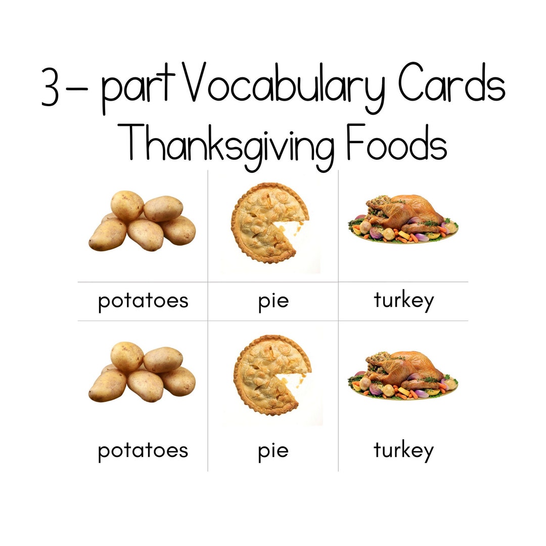 3-part Montessori Vocabulary Cards - Thanksgiving Foods - Etsy