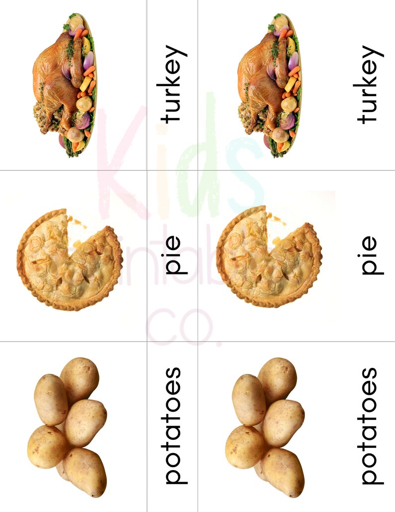 3-part Montessori Vocabulary Cards - Thanksgiving Foods - Etsy