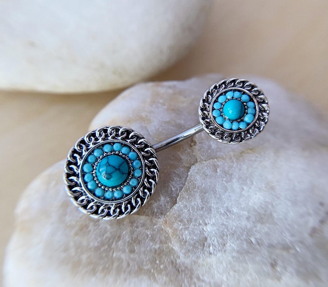 Turquoise Belly Ring, Belly Bar,navel Piercing Ring,belly Button Ring ...