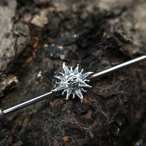 Sun Industrial Barbell,piercing Jewelry, Industrial Barbell in Silver ...