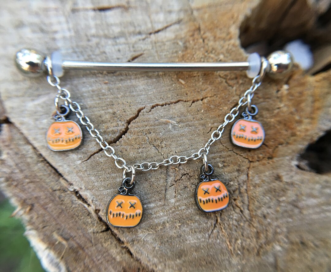 14g Surgical Steel Pumpkin Industrial Barbell,piercing Jewelry ...