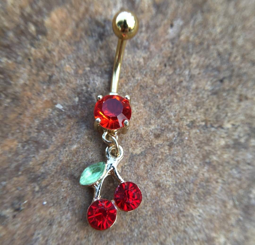 Cherry Belly Ring, Belly Bar,navel Piercing Ring,gift for Her,belly ...