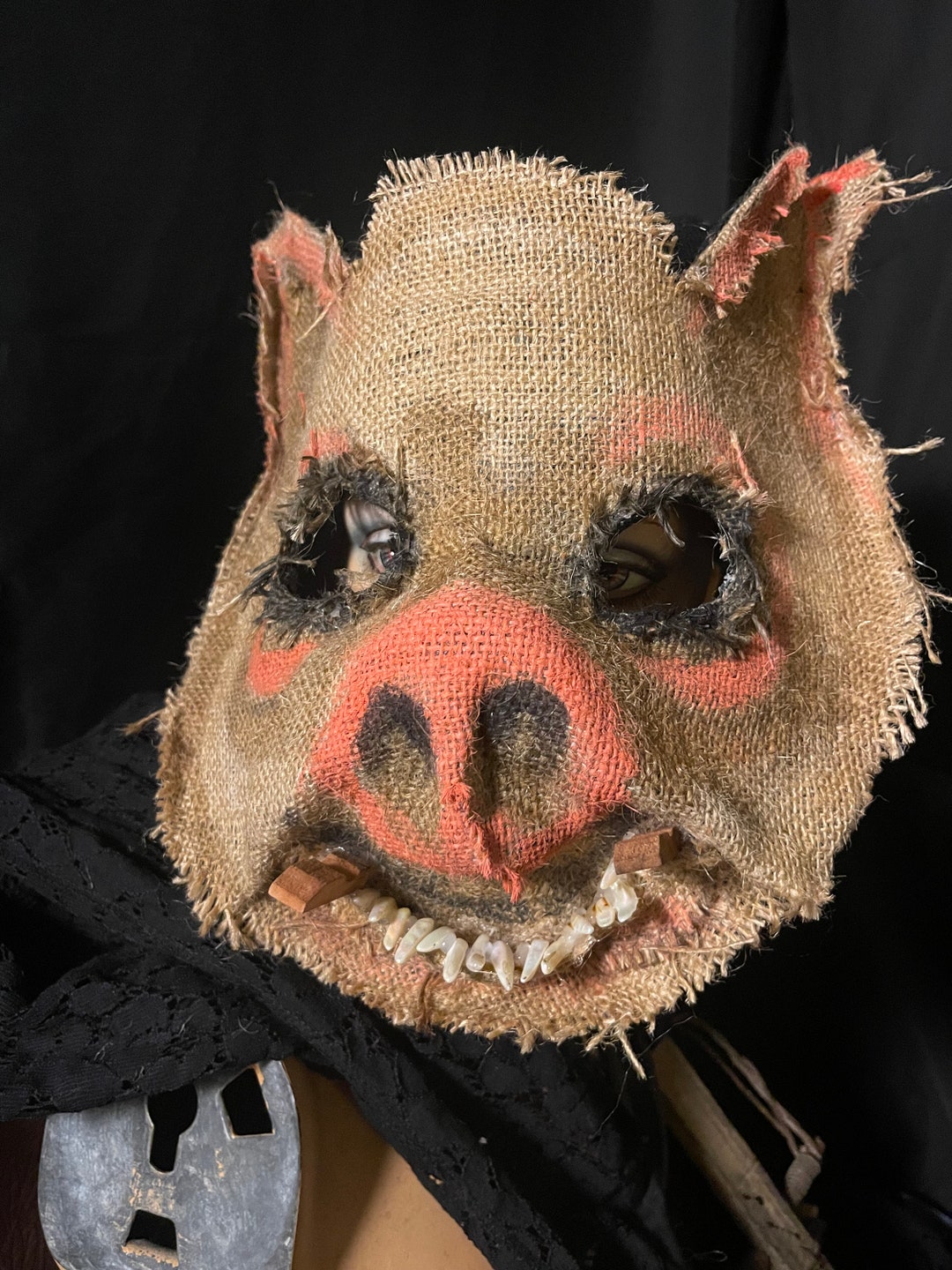 Scary Burlap Pig Horror Mask Adult Halloween Boar Costume Handmade ...