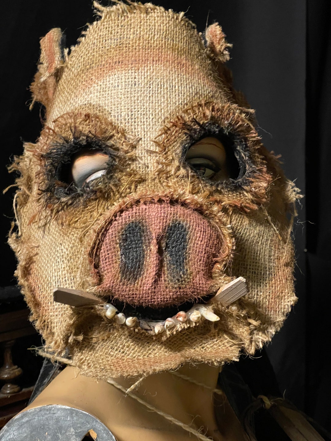 Scary Burlap Pig Horror Mask Adult Halloween Boar Costume Handmade ...