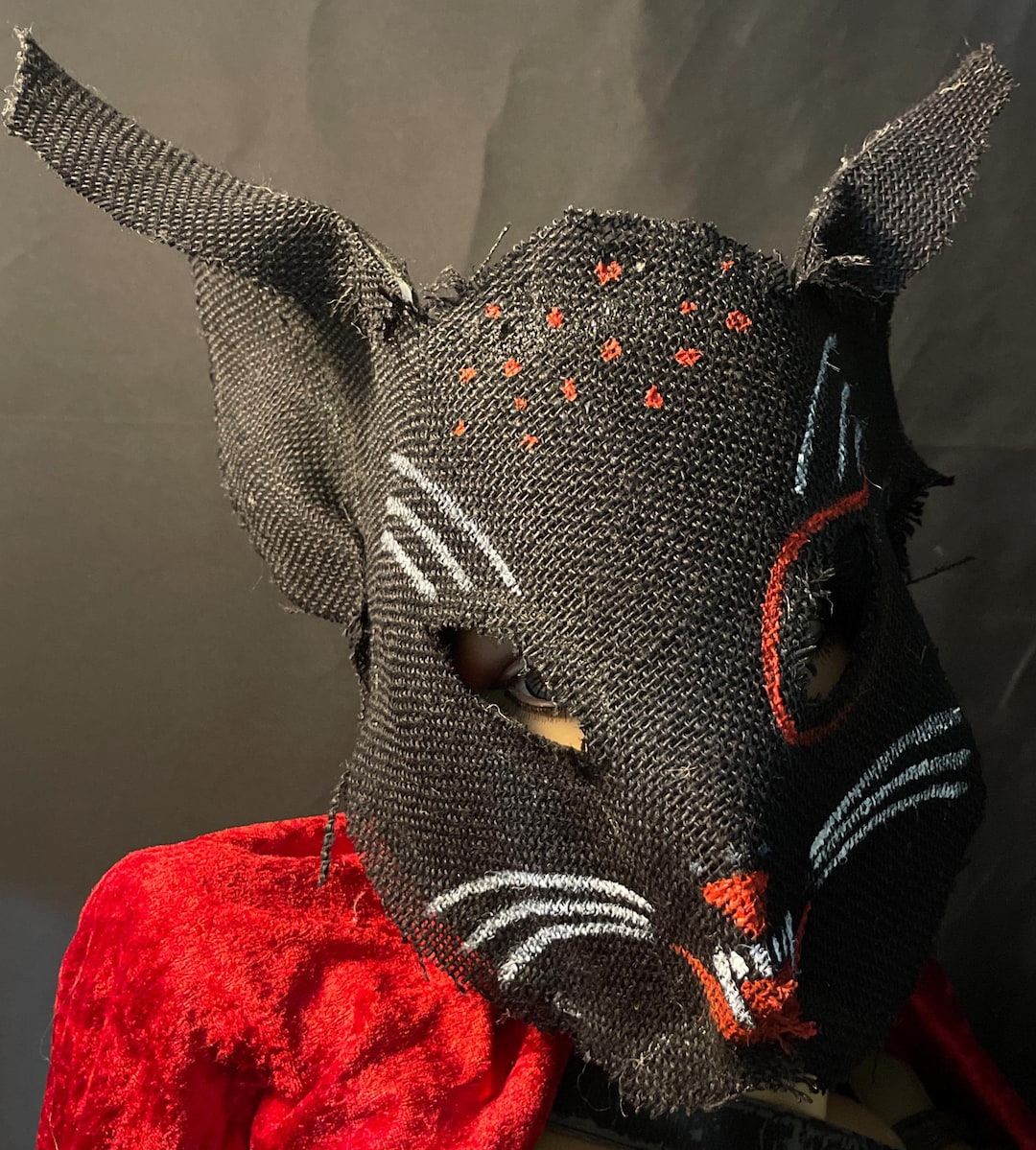 Black Cat Mask: Vintage '70s Style Nekomata Halloween Costume Prop ...