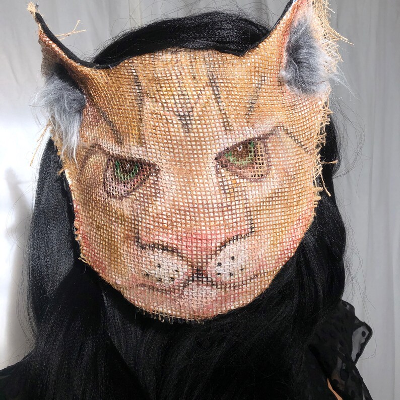 Creepy Scary Burlap Cat Horror Mask Adult Halloween Kitty | Etsy