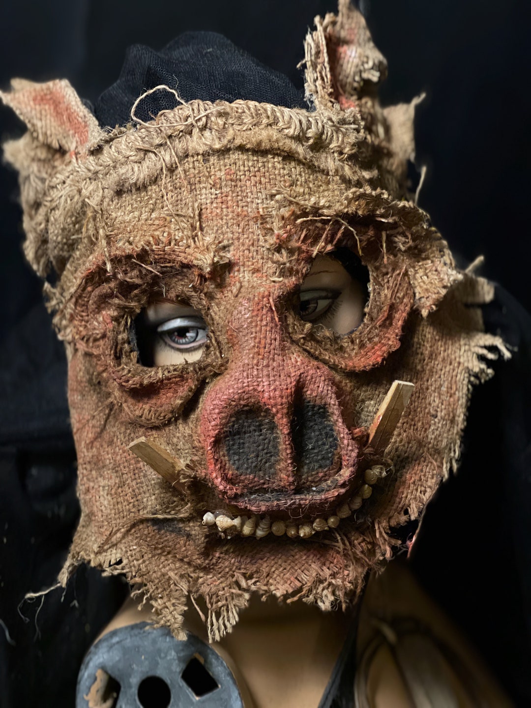 Scary Burlap Pig Horror Mask - Adult Halloween Boar Costume - Handmade ...