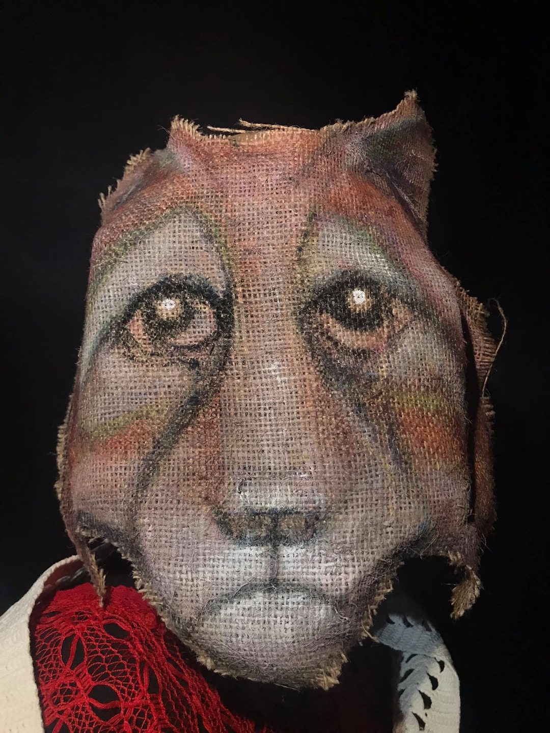 Sad Tiger Cat Mask Papier-mâché and Burlap Adult Halloween - Etsy