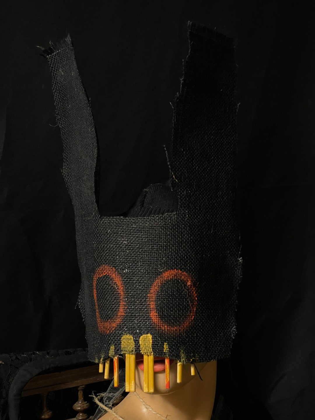 Creepy Rabbit Mask, Scary Masquerade Mask, Black Burlap Bunny Mask ...