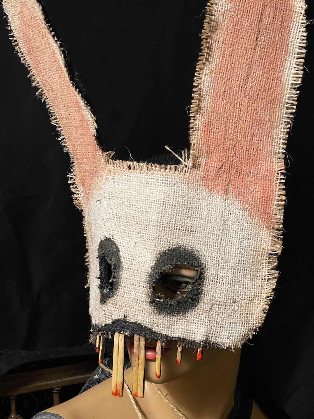 Creepy Rabbit Mask, Scary Masquerade Mask, White Burlap Bunny Mask ...