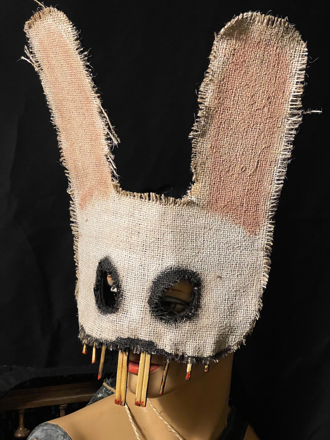 Creepy Rabbit Mask, Scary Masquerade Mask, White Burlap Bunny Mask ...