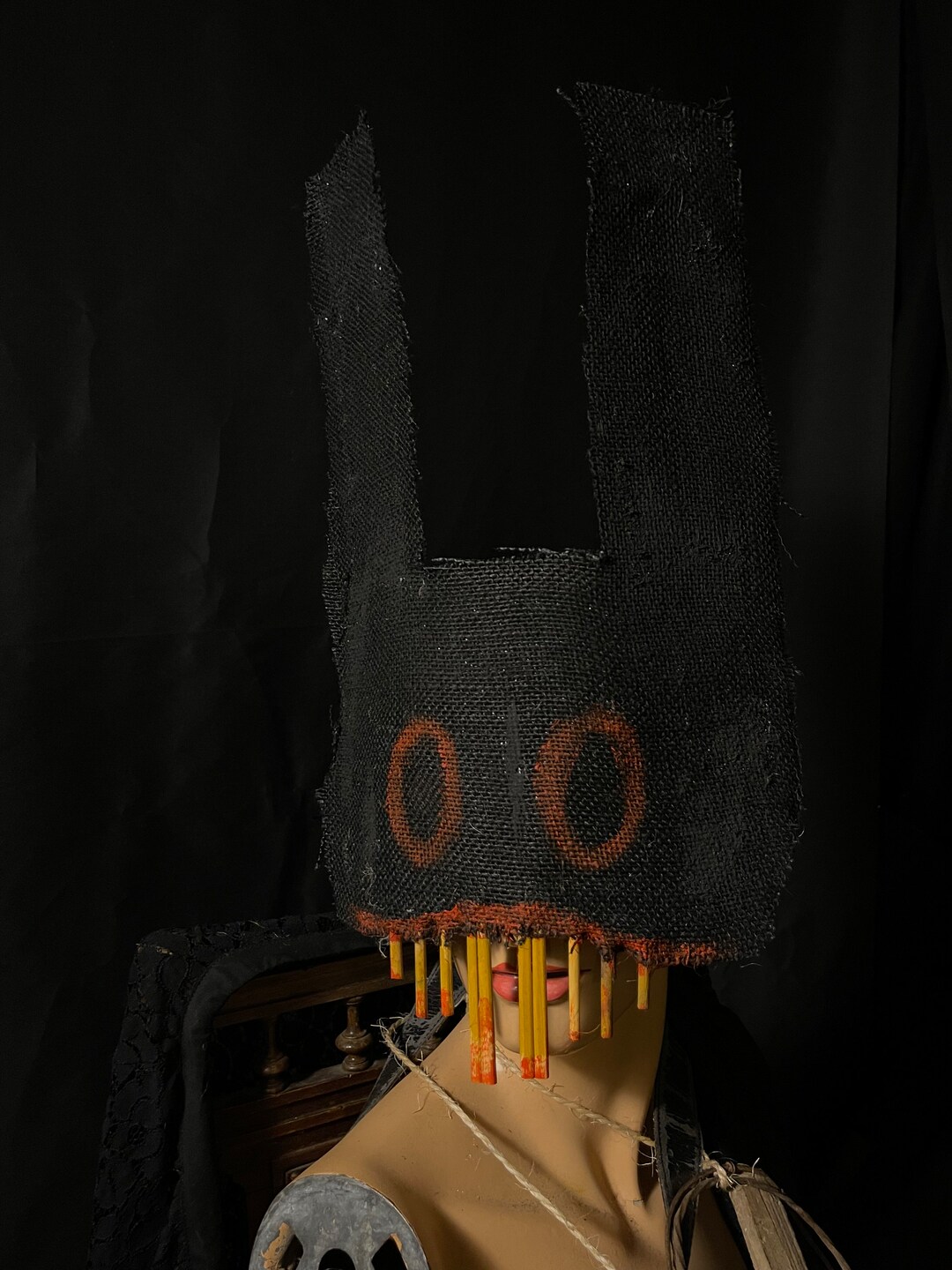 Creepy Rabbit Mask, Scary Masquerade Mask, Black Burlap Bunny Mask ...