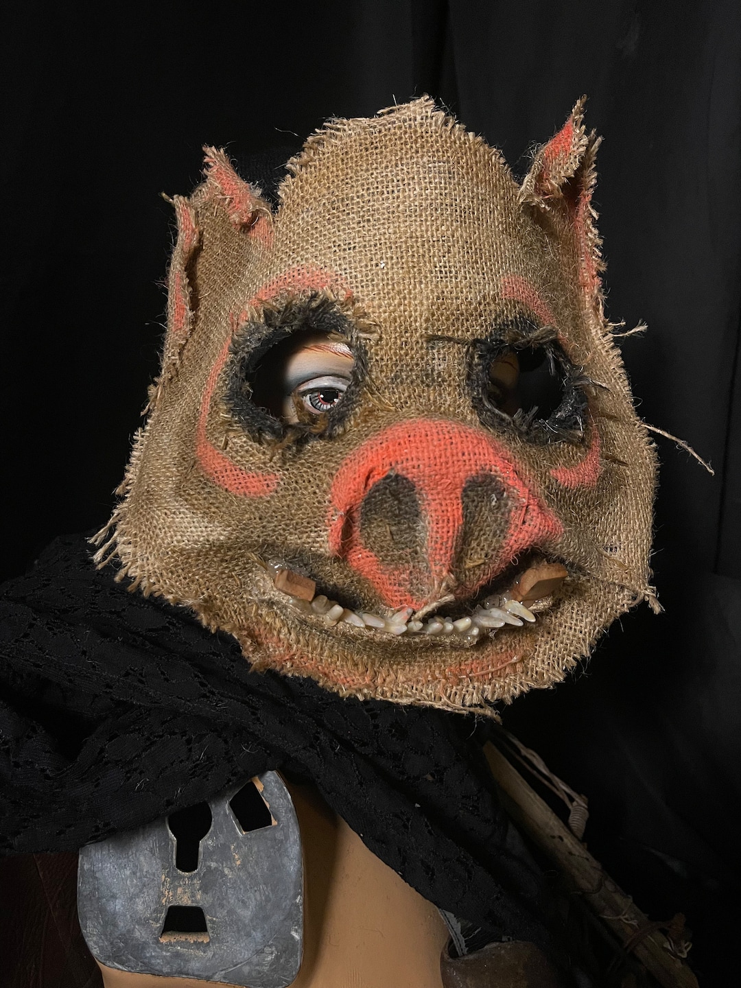 Scary Burlap Pig Horror Mask Adult Halloween Boar Costume Handmade ...