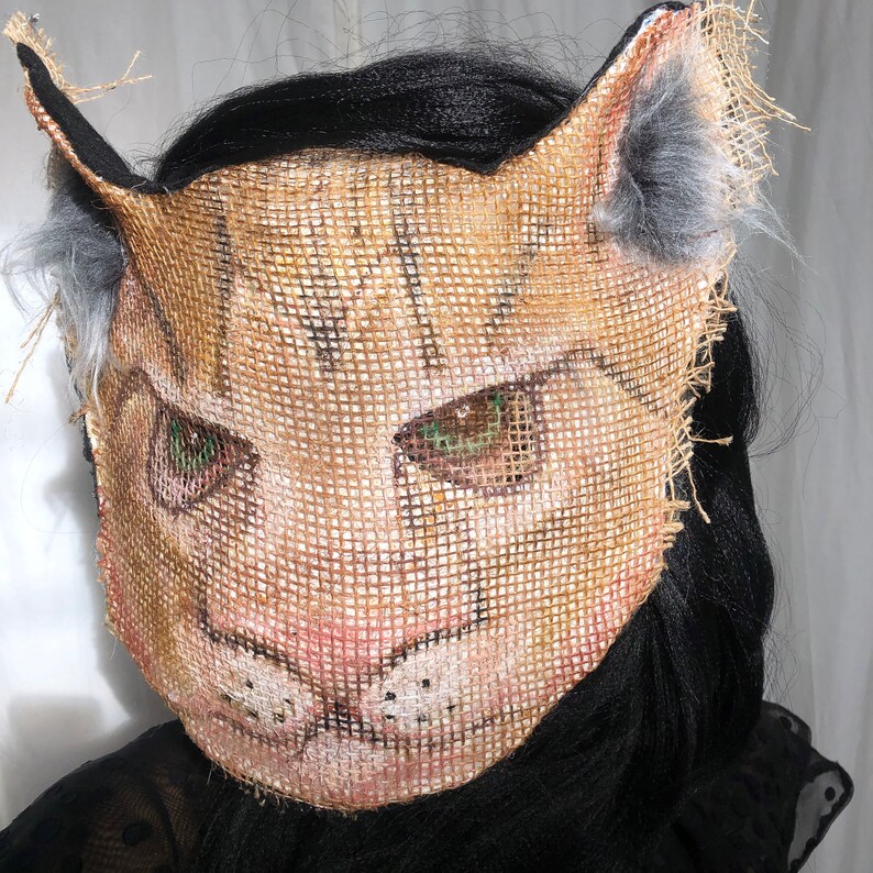 Creepy Scary Burlap Cat Horror Mask Adult Halloween Kitty | Etsy