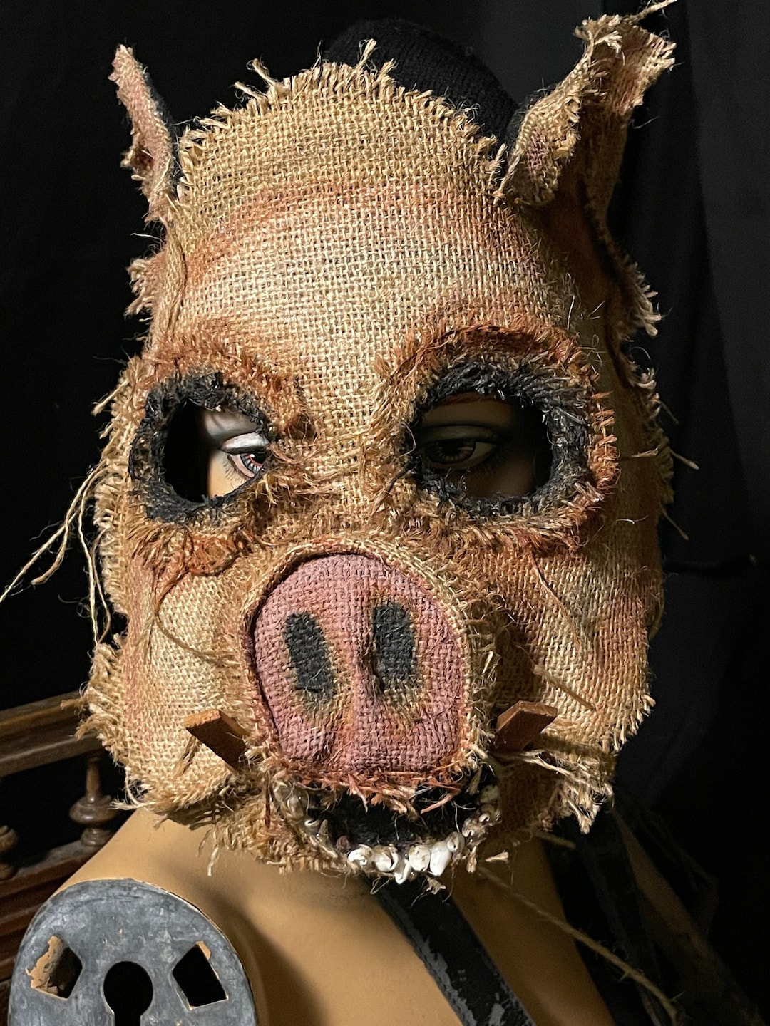 Scary Burlap Pig Horror Mask Adult Halloween Boar Costume Handmade ...