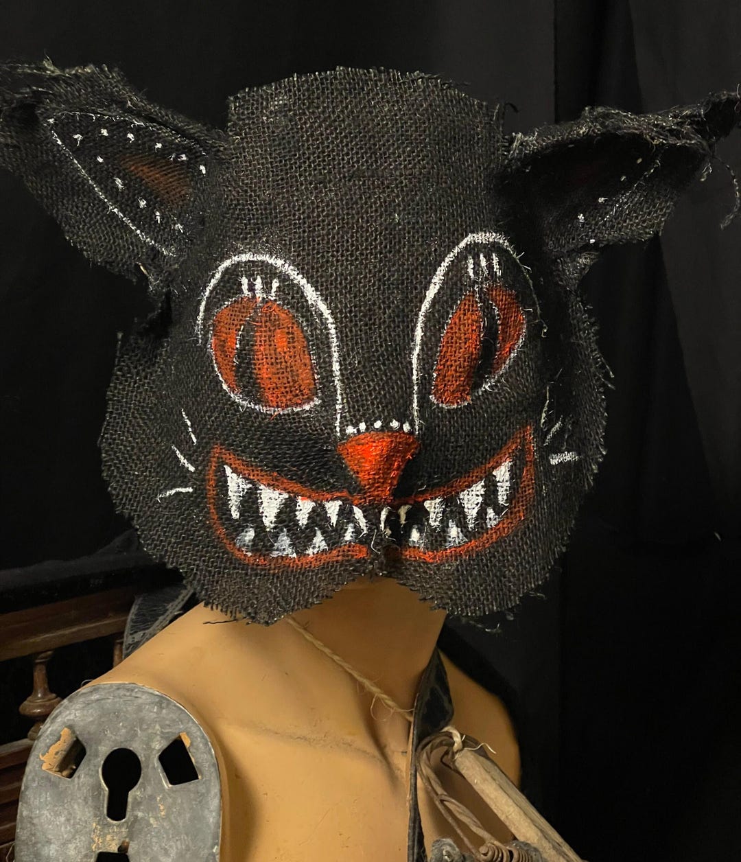 Hand-painted Burlap Black Cat Mask: '70s Style Halloween Costume - Etsy