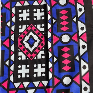 African Fabric | Samakaka Blue - Pink - Black - White | Sold per Yard ...