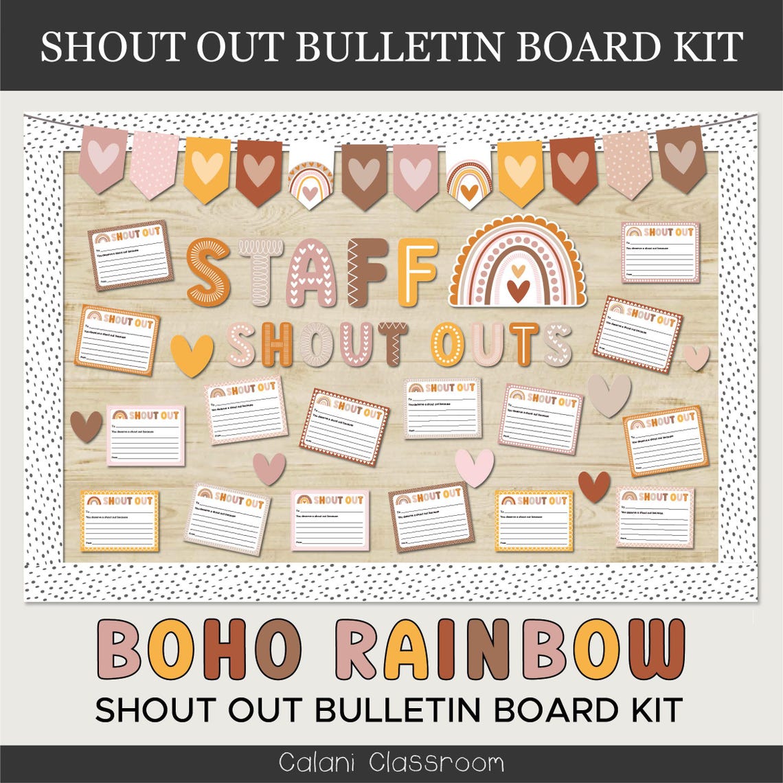 Staff Shout Out Bulletin Board Kit in Neutral Boho Rainbow Theme ...