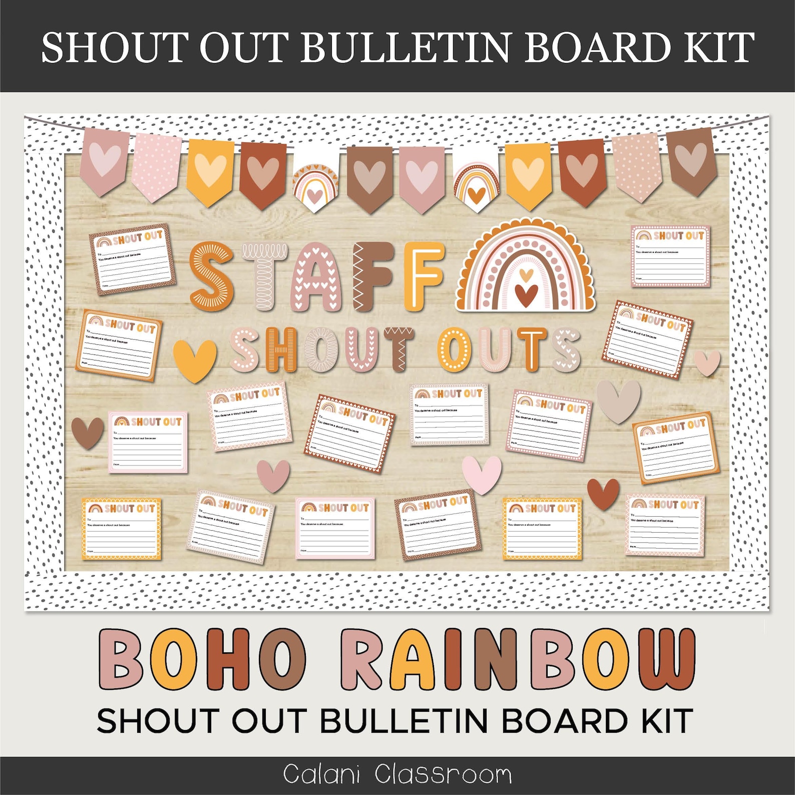 Staff Shout Out Bulletin Board Kit in Neutral Boho Rainbow Theme ...