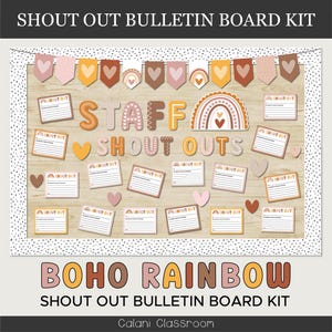 Staff Shout Out Bulletin Board Kit in Neutral Boho Rainbow Theme ...