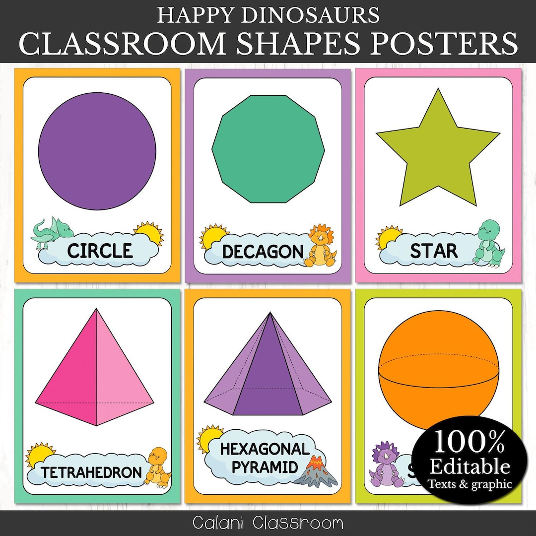 Shapes Poster Wall Display, Dinosaurs Classroom Theme, 2D & 3D Shape ...