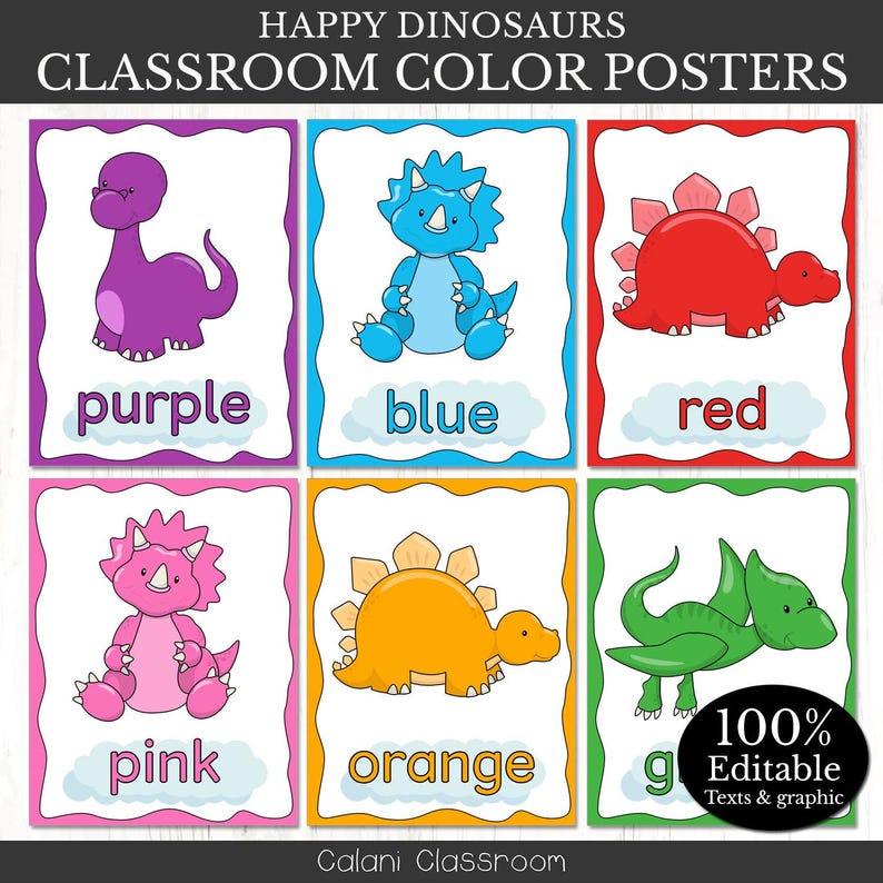 Color Poster Classroom Decor, Dinosaurs Classroom Theme, Editable Color ...