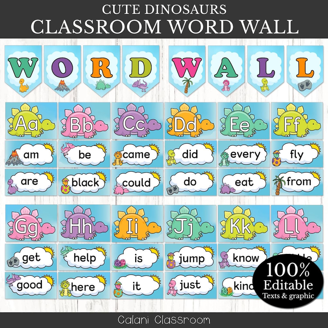 Word Wall Classroom Decor, Dinosaurs Classroom Theme, Editable Reading ...