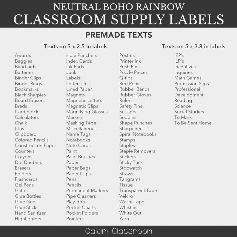 Classroom Supply Label, Boho Rainbow Classroom, Boho Editable Classroom ...